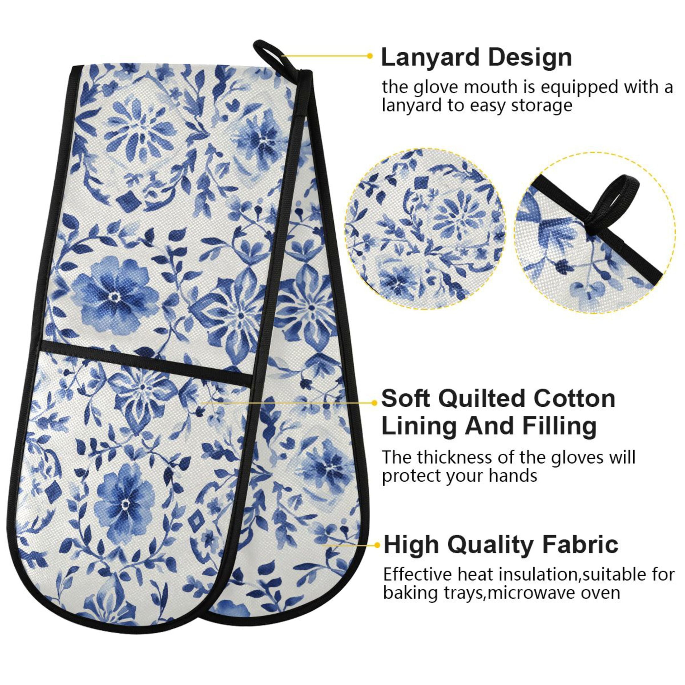 BZSMCE Oven Mitts Design Blue Art Flower Pattern Creative Pattern ...
