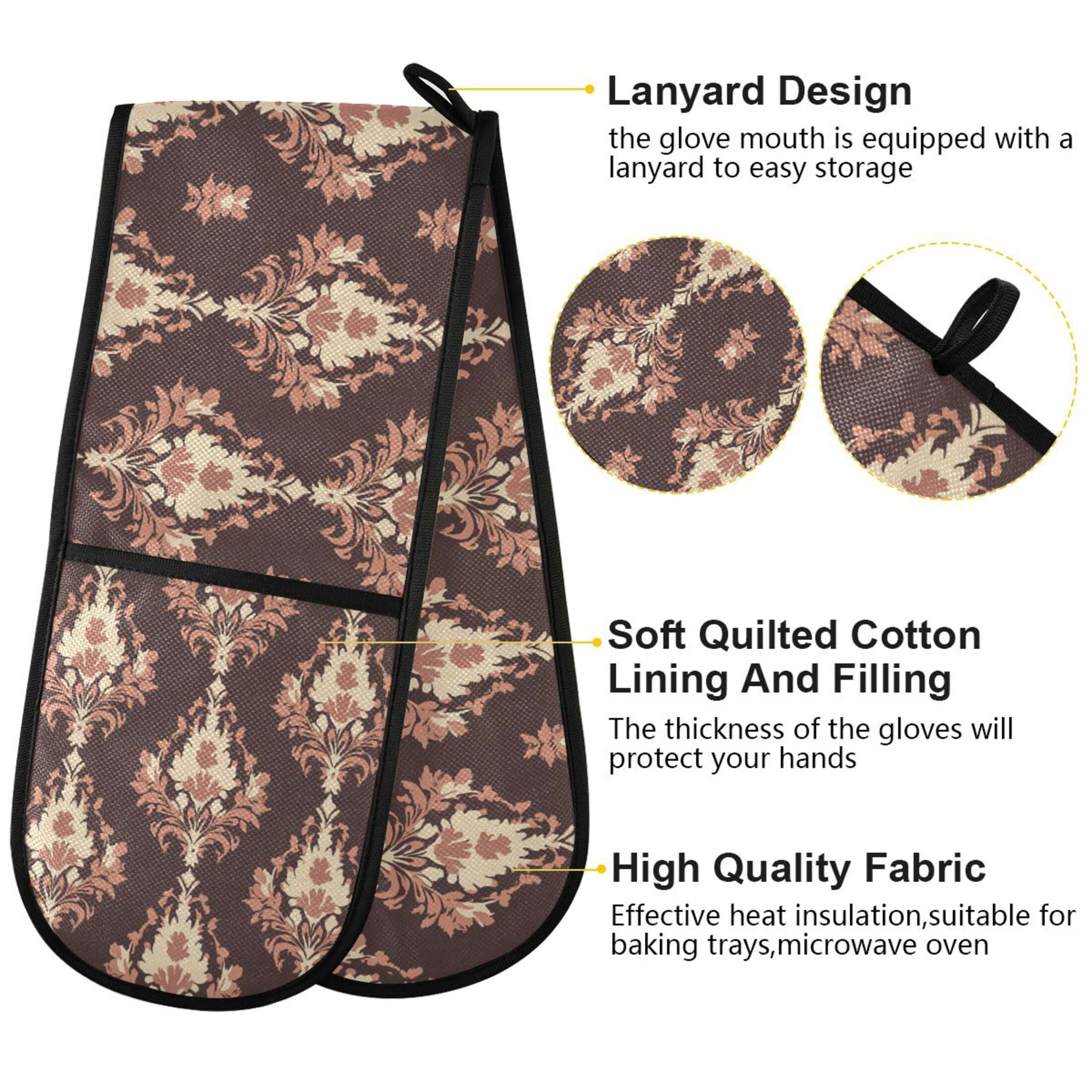 BZSMCE Oven Mitts Elegant Earthy Damask Creative Pattern Resistant ...
