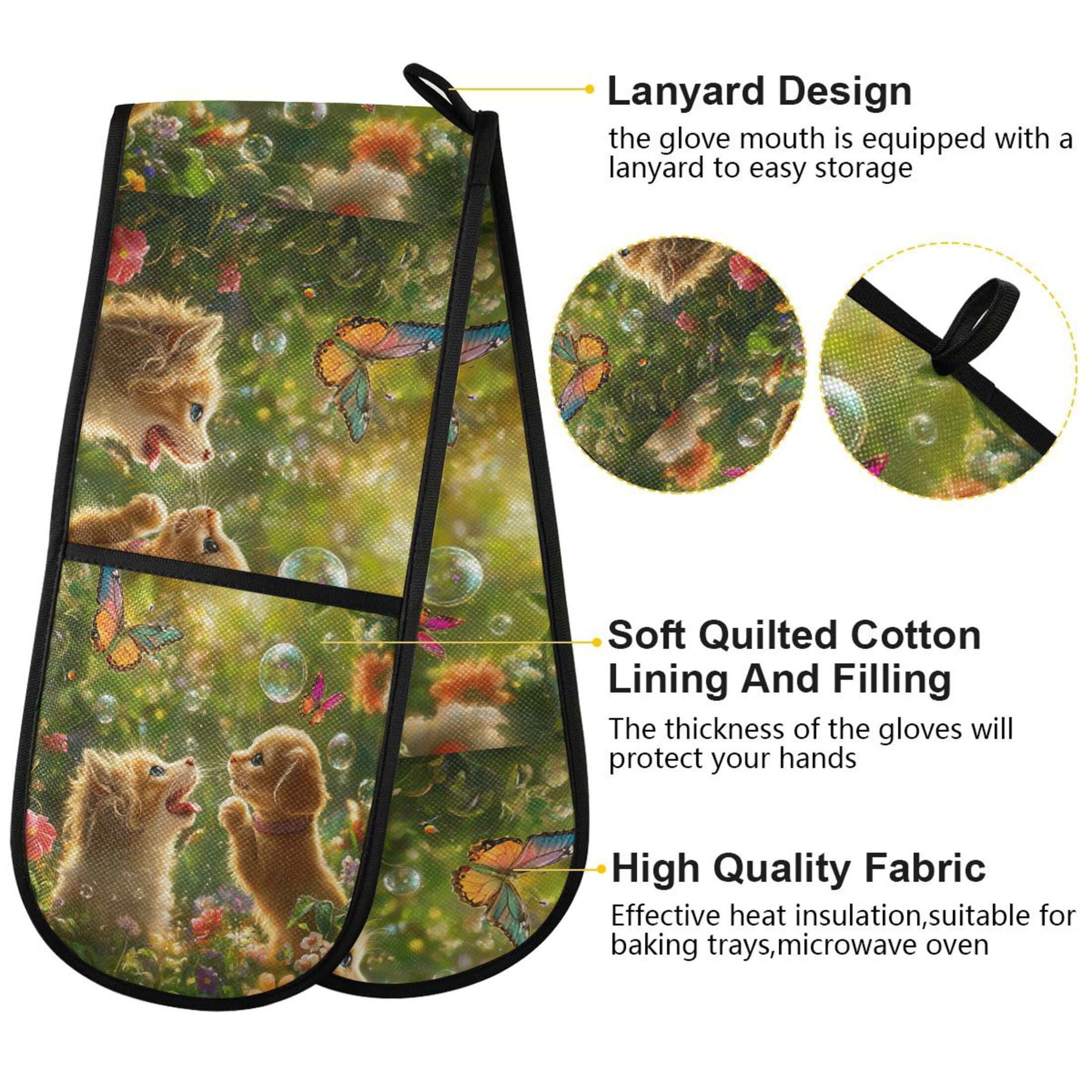 BZSMCE Oven Mitts Kitten And Puppy With Butterflies Creative Pattern ...