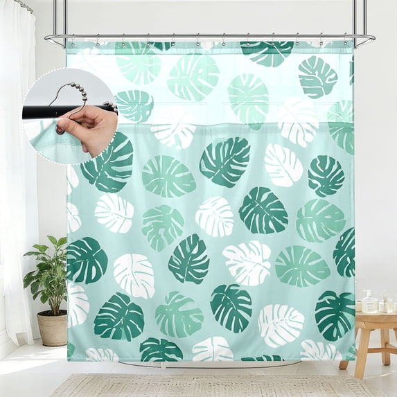 BZSMCE Palm Leaf Pattern Pattern Bathroom Shower Curtain Set with Hooks ...