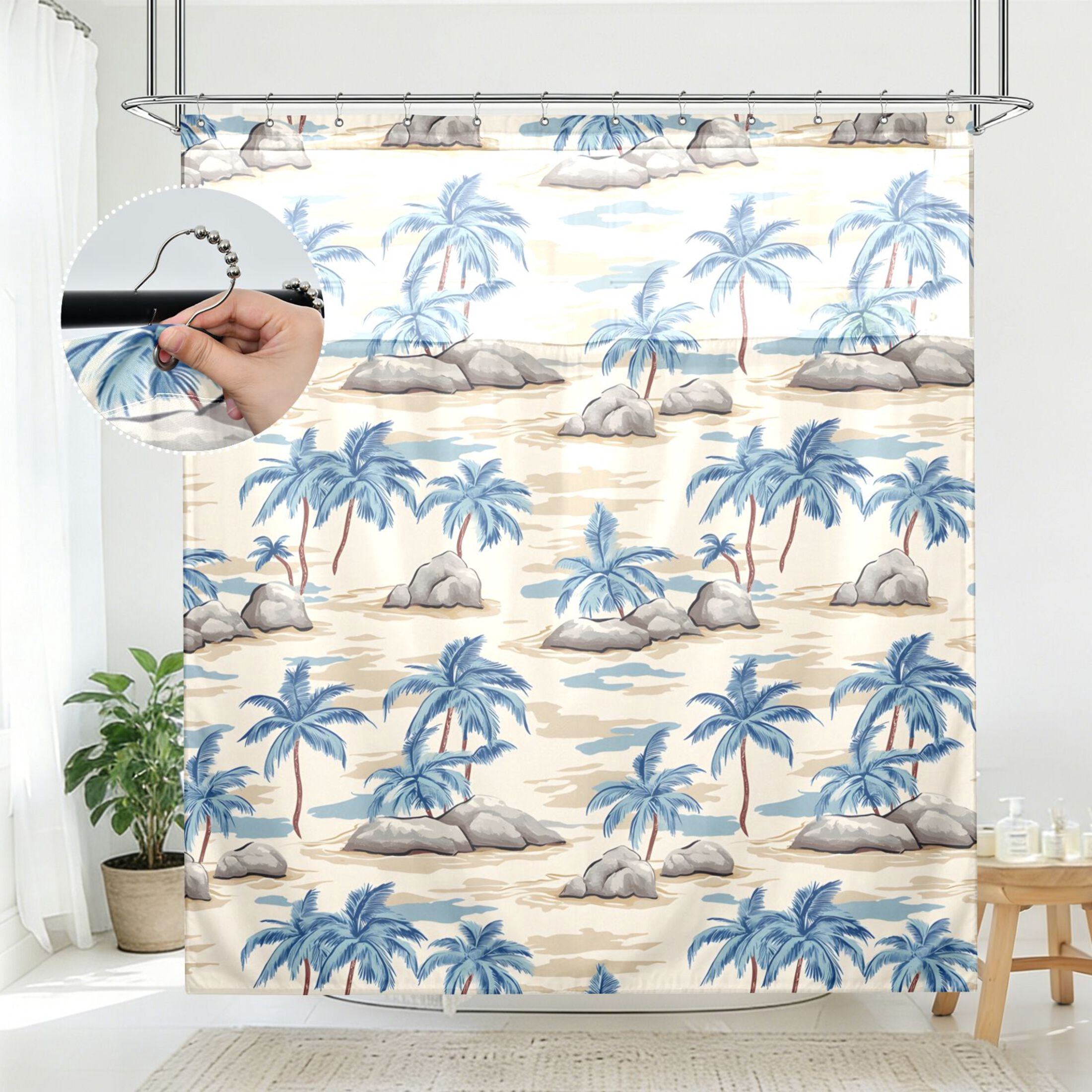 BZSMCE Palm Stone Pattern Pattern Bathroom Shower Curtain Set with ...