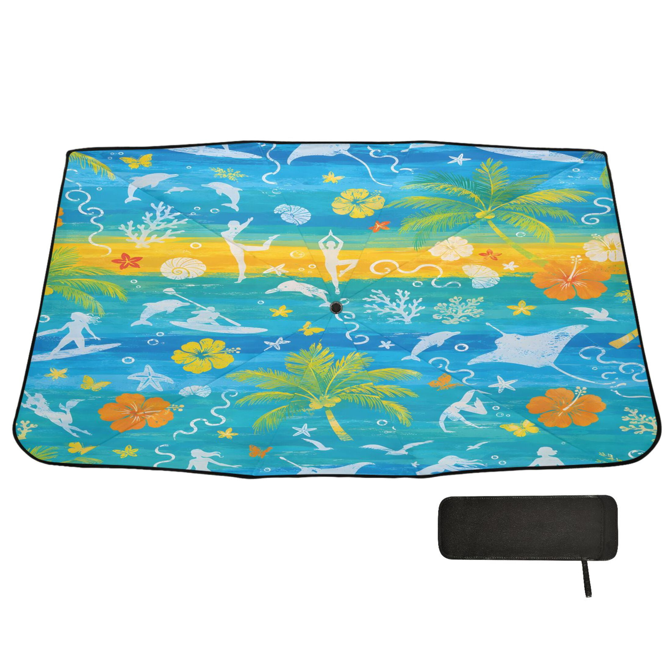 BZSMCE Palm Tree Dolphin Car Windshield Foldable Sunshade Umbrella UV ...
