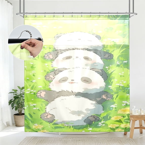 BZSMCE Pandas Stack Pattern Bathroom Shower Curtain Set with Hooks ...