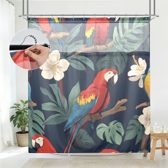 BZSMCE Parrot Flower Pattern Pattern Bathroom Shower Curtain Set with ...