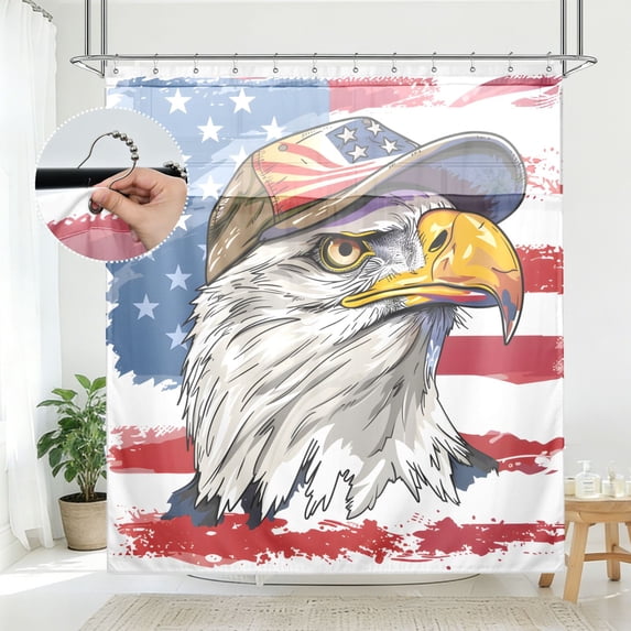 BZSMCE Peaked Cap Eagle Flag Pattern Bathroom Shower Curtain Set with ...