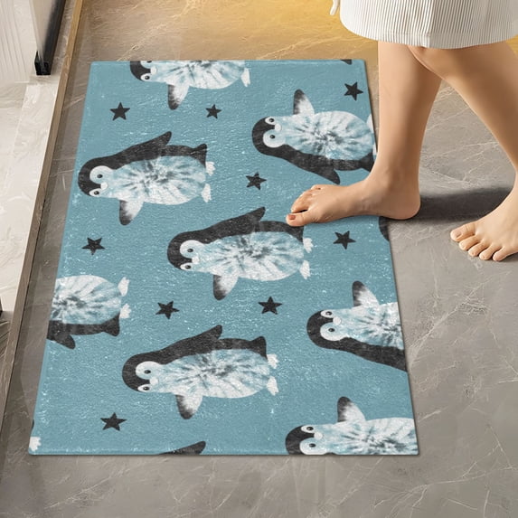 BZSMCE Penguins Stars Pattern 2-Piece Non-Slip Absorbent Bathroom Rug ...