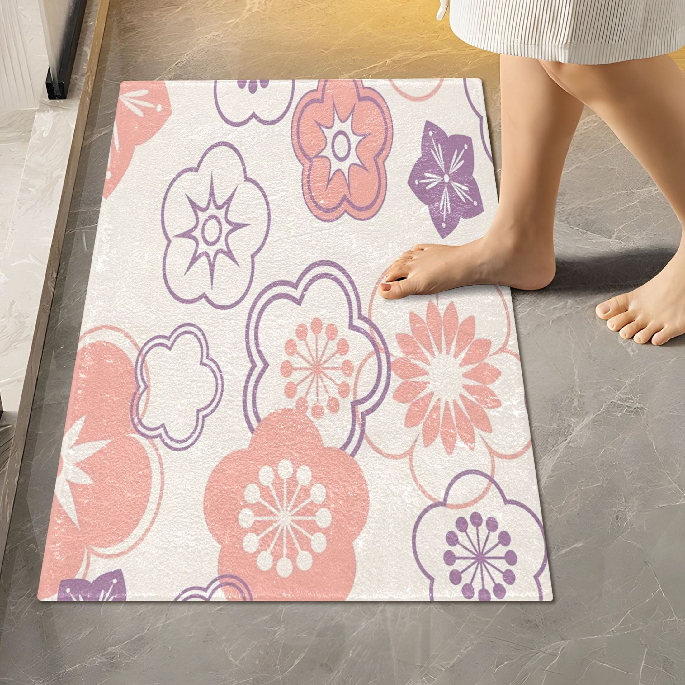 BZSMCE Petal Whimsy Pattern 2-Piece Non-Slip Absorbent Bathroom Rug Set ...