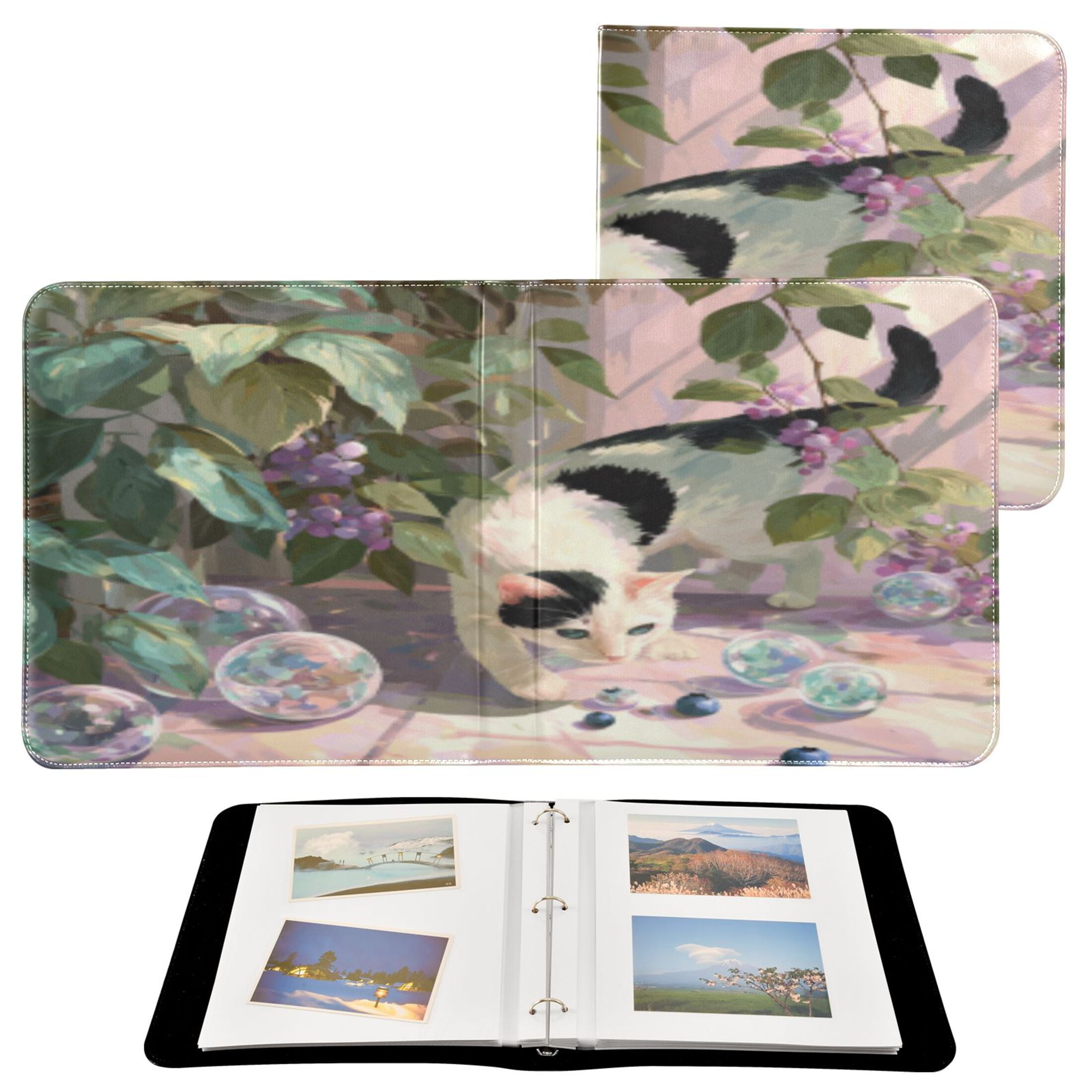 BZSMCE Photo Album Book Scrapbooking Bubbly Feline in Leafy Nook ...