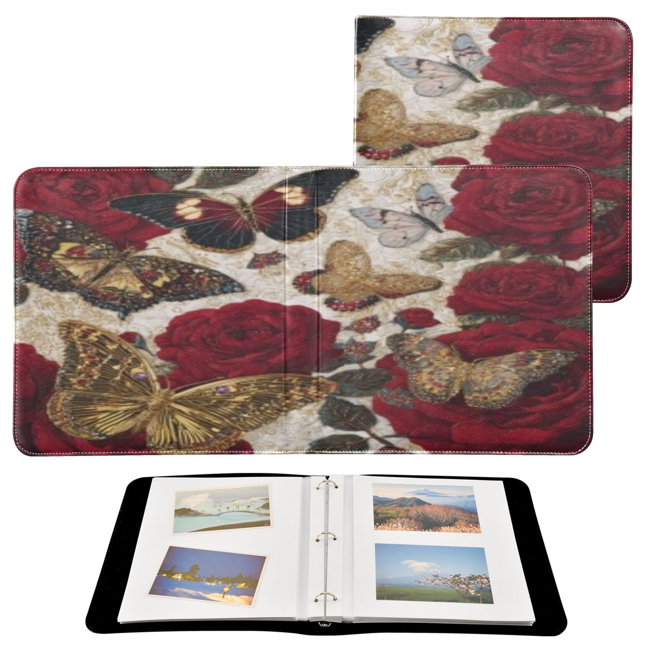 BZSMCE Photo Album Book Scrapbooking Red Rose Butterflies Printed ...
