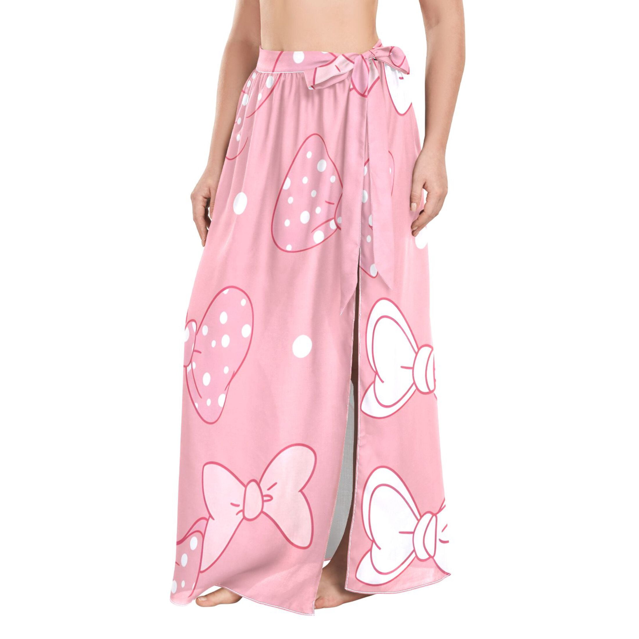 BZSMCE Pink Bows Dot Pattern Maxi Cover-Up Skirt, Lightweight Quick-Dry ...