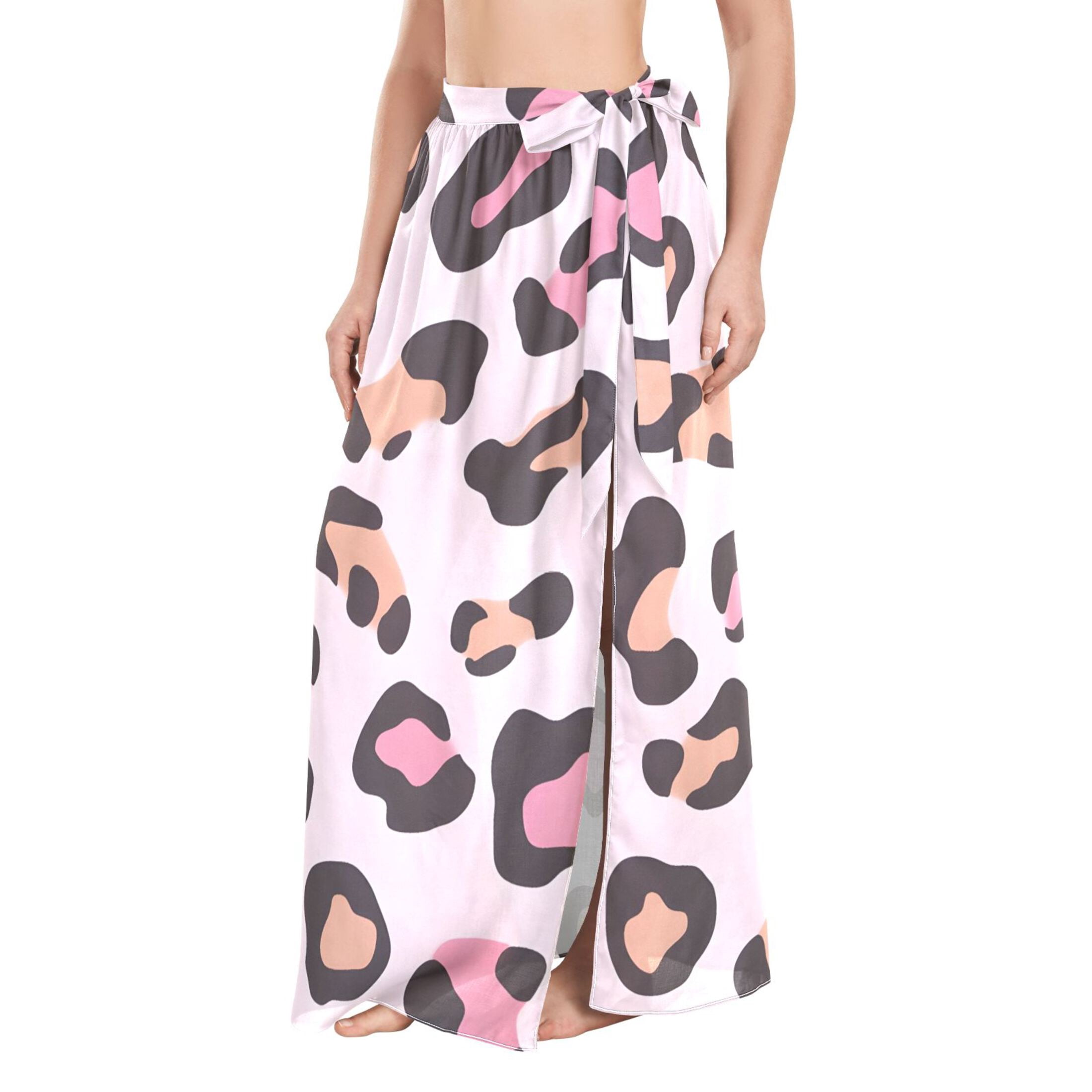 BZSMCE Pink Brown Leopard Pattern Maxi Cover-Up Skirt, Lightweight ...