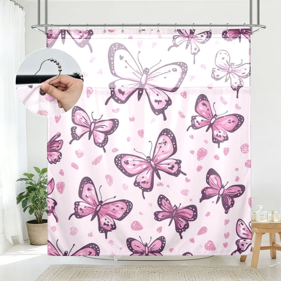 BZSMCE Pink Butterfly Bliss Pattern Bathroom Shower Curtain Set with ...