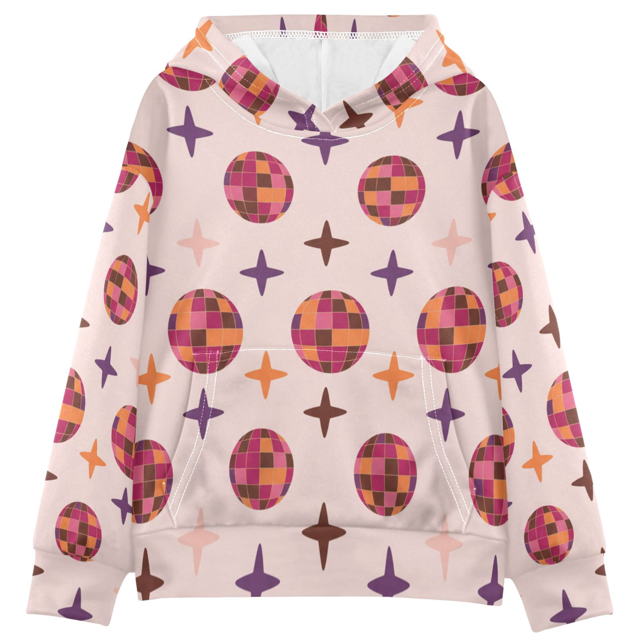 BZSMCE Pink Disco Balls Stars Print Hoodie Casual Pullover Sweatshirt ...