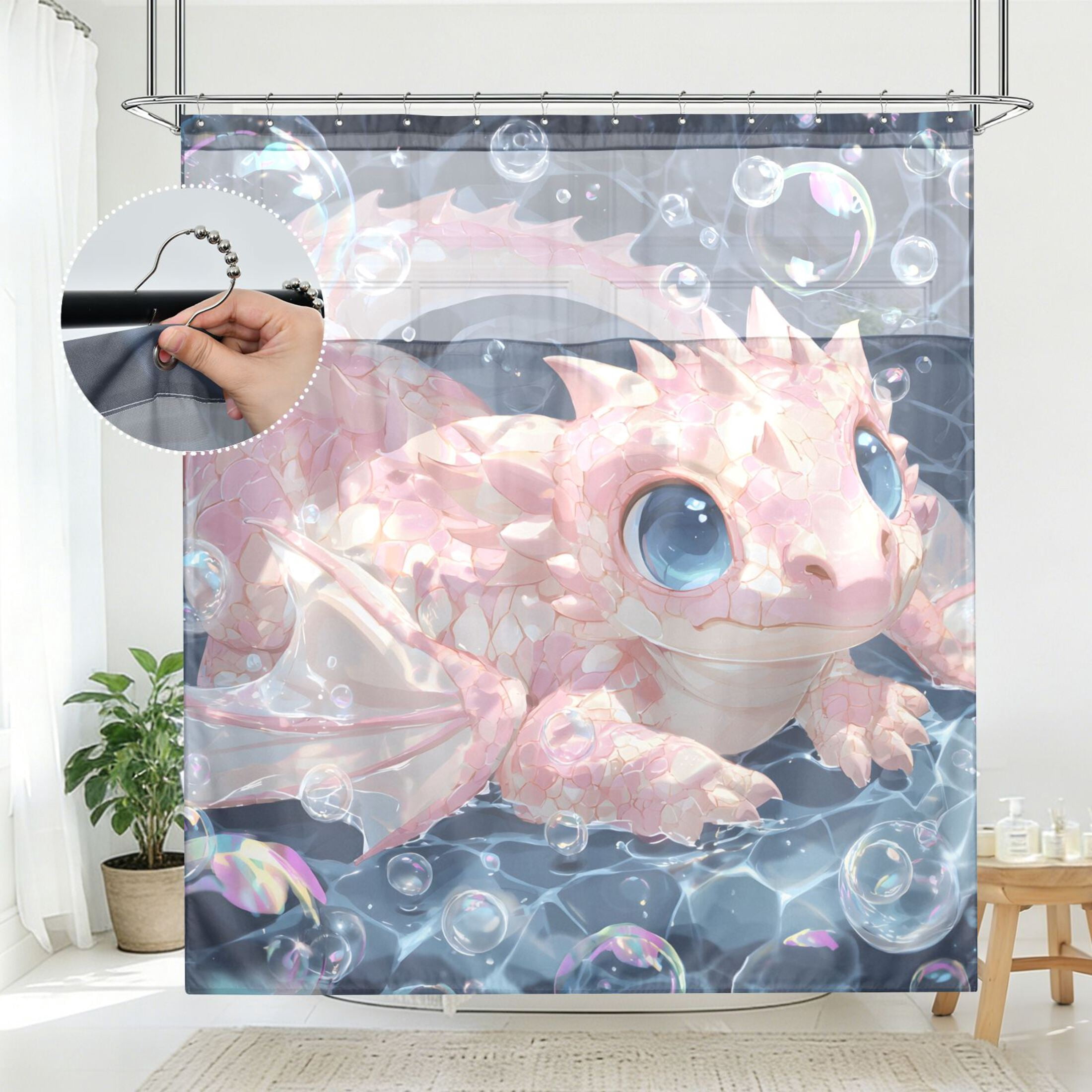 BZSMCE Pink Gecko Bubble Pattern Bathroom Shower Curtain Set with Hooks ...