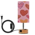 BZSMCE Pink Heart Printed 3 Color Touch Control Table Lamp Linen Shade ...