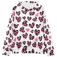 BZSMCE Pink Leopard Print Heart Print Hoodie Casual Pullover Sweatshirt ...