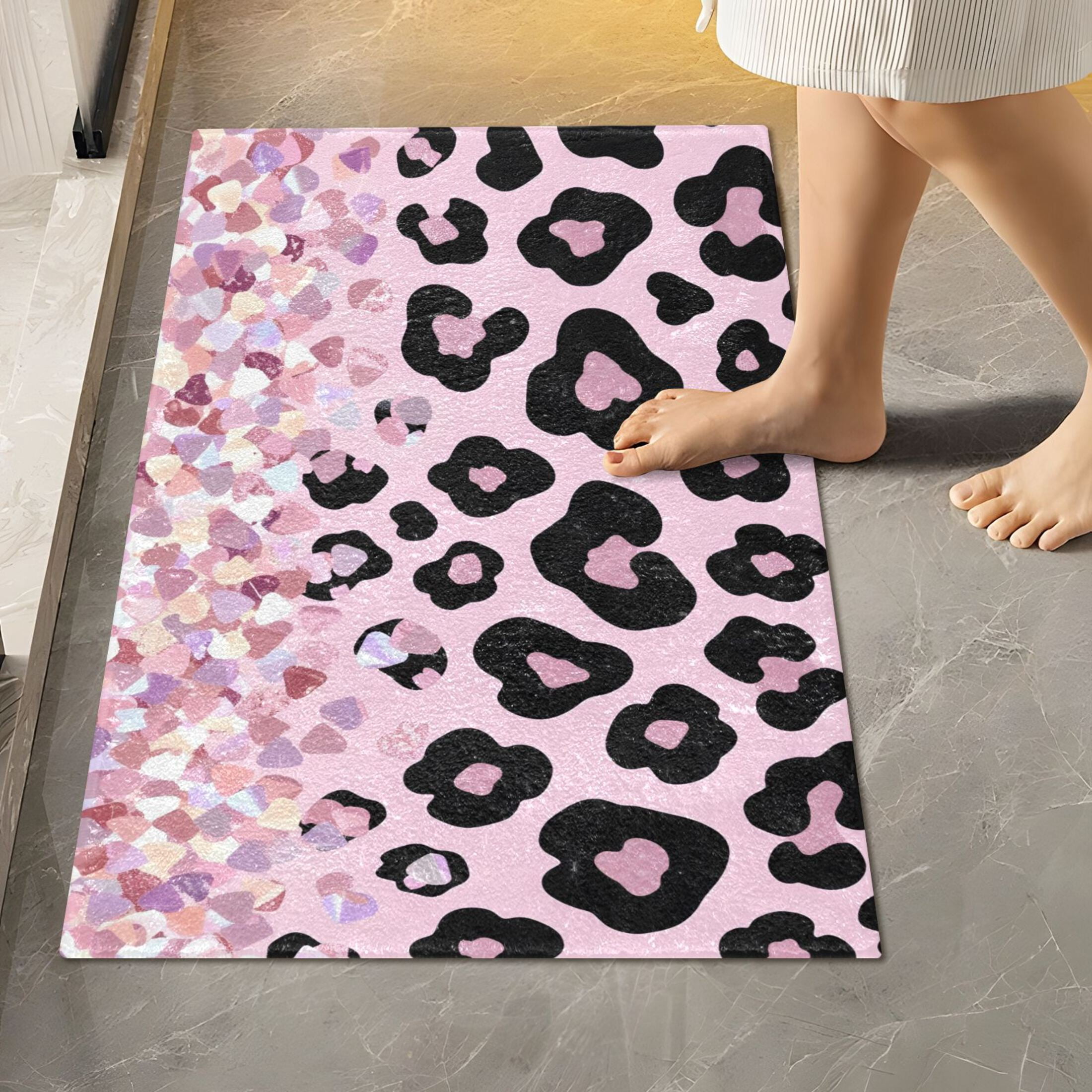 BZSMCE Pink Sparkly Glitter Leopard Pattern 2-Piece Non-Slip Absorbent ...