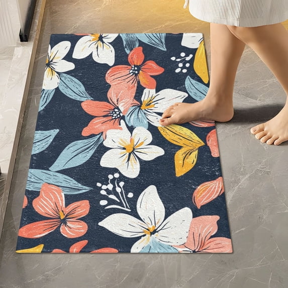 BZSMCE Pink and White Flowers Pattern 2-Piece Non-Slip Absorbent ...