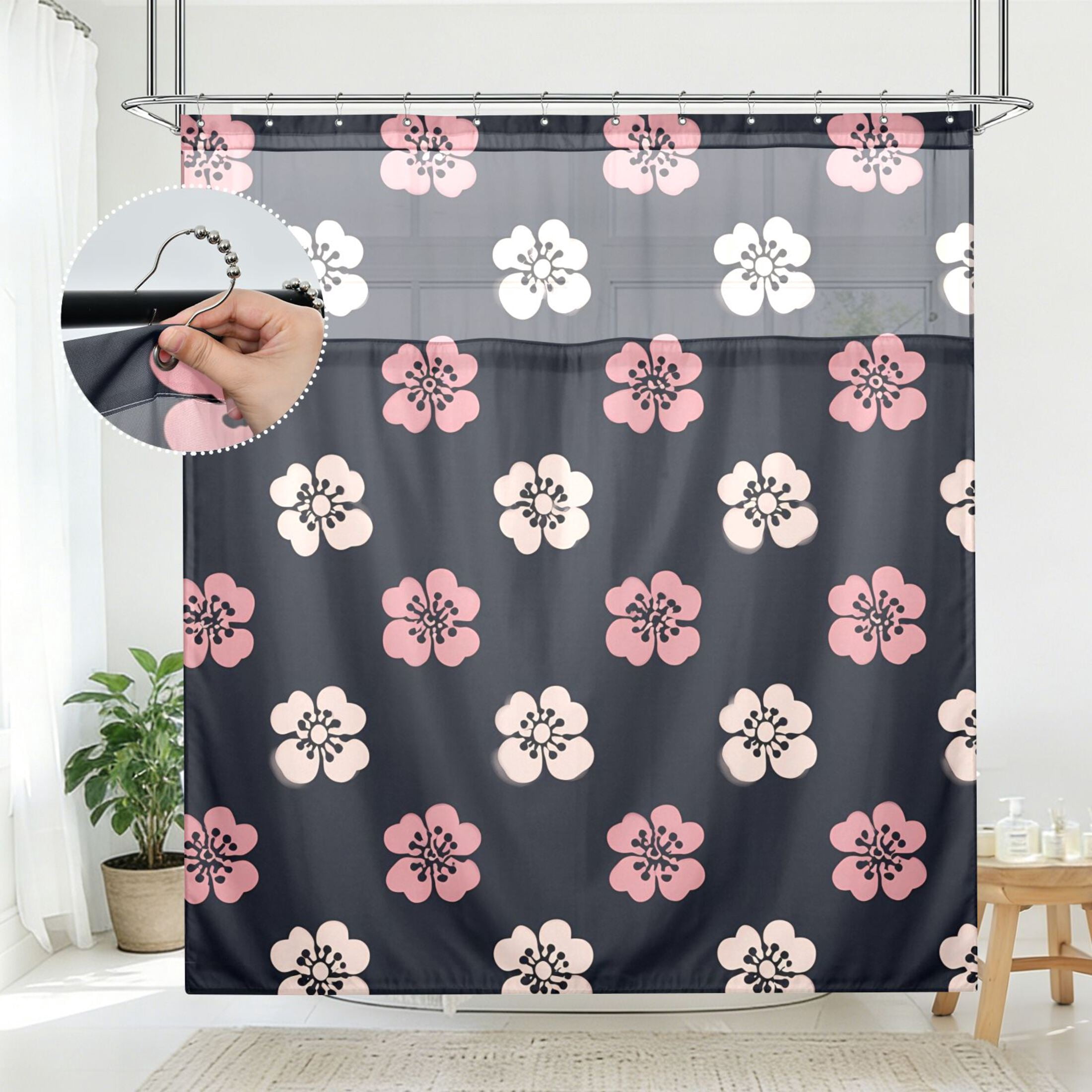 BZSMCE Planar Floral Pattern Pattern Bathroom Shower Curtain Set with ...