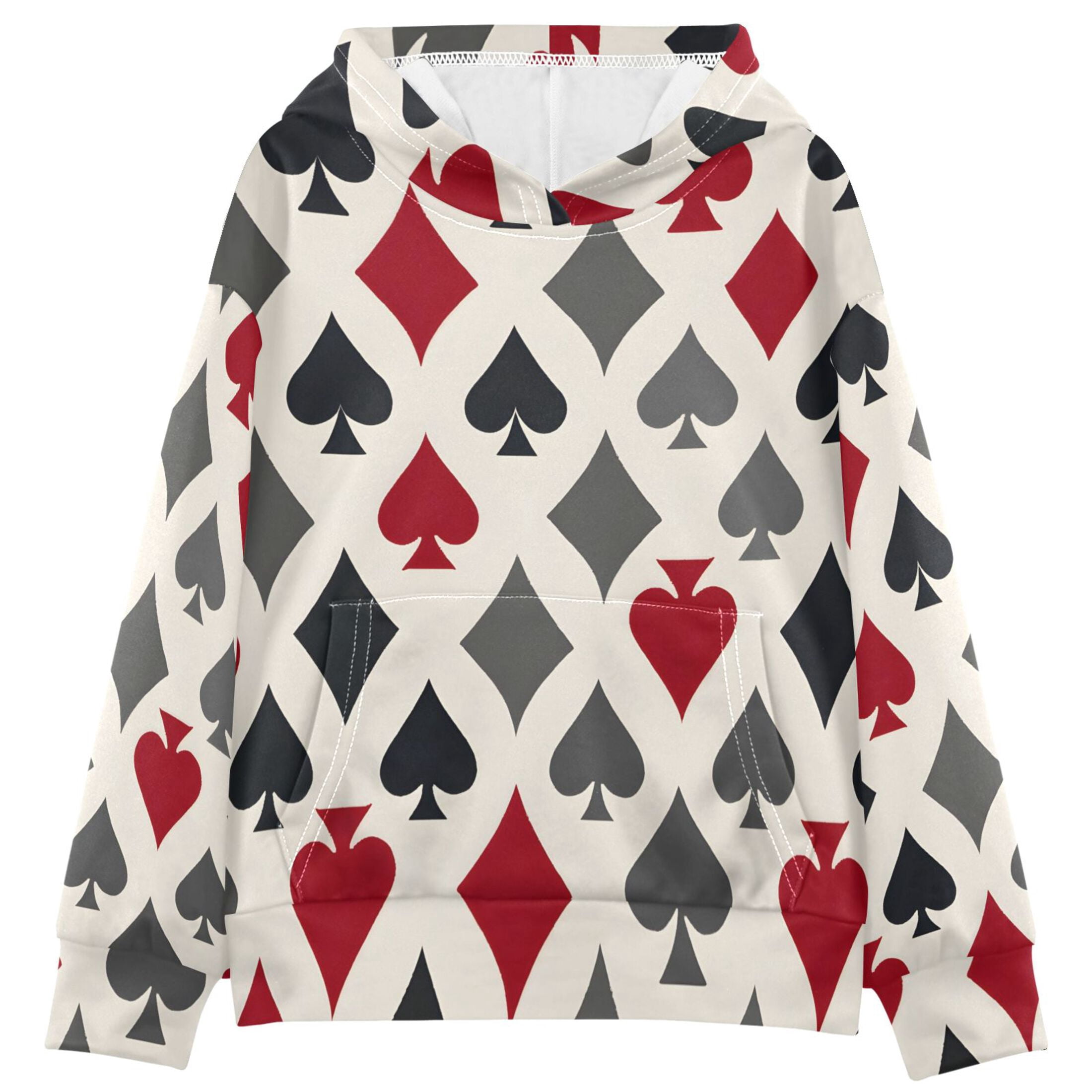 BZSMCE Playing Card Suits in Red Black Pattern Print Hoodie Casual ...