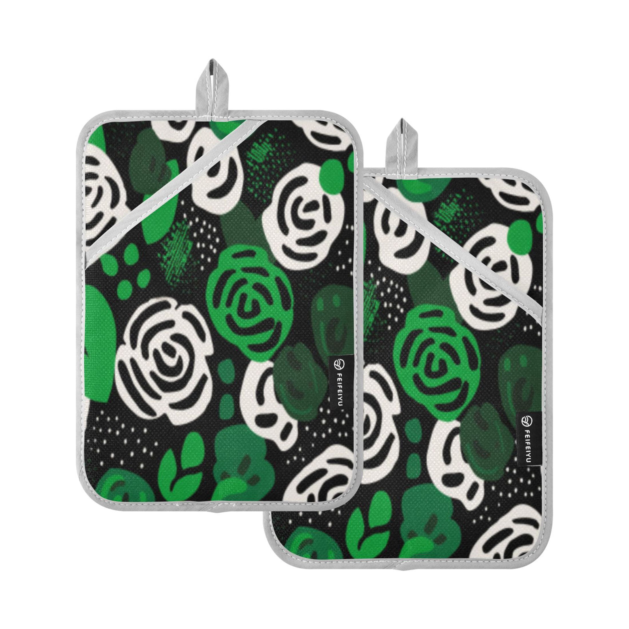 BZSMCE Pot Holder Oven Mitts Cooking Baking Emerald Rose Mosaic Magic ...