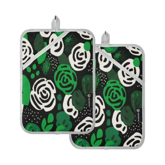 BZSMCE Pot Holder Oven Mitts Cooking Baking Emerald Rose Mosaic Magic ...