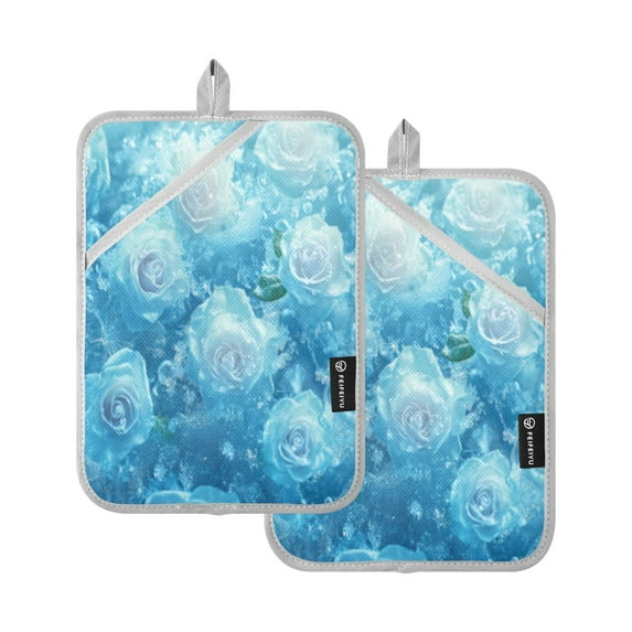 BZSMCE Pot Holder Oven Mitts Cooking Baking Ethereal Blue Roses ...
