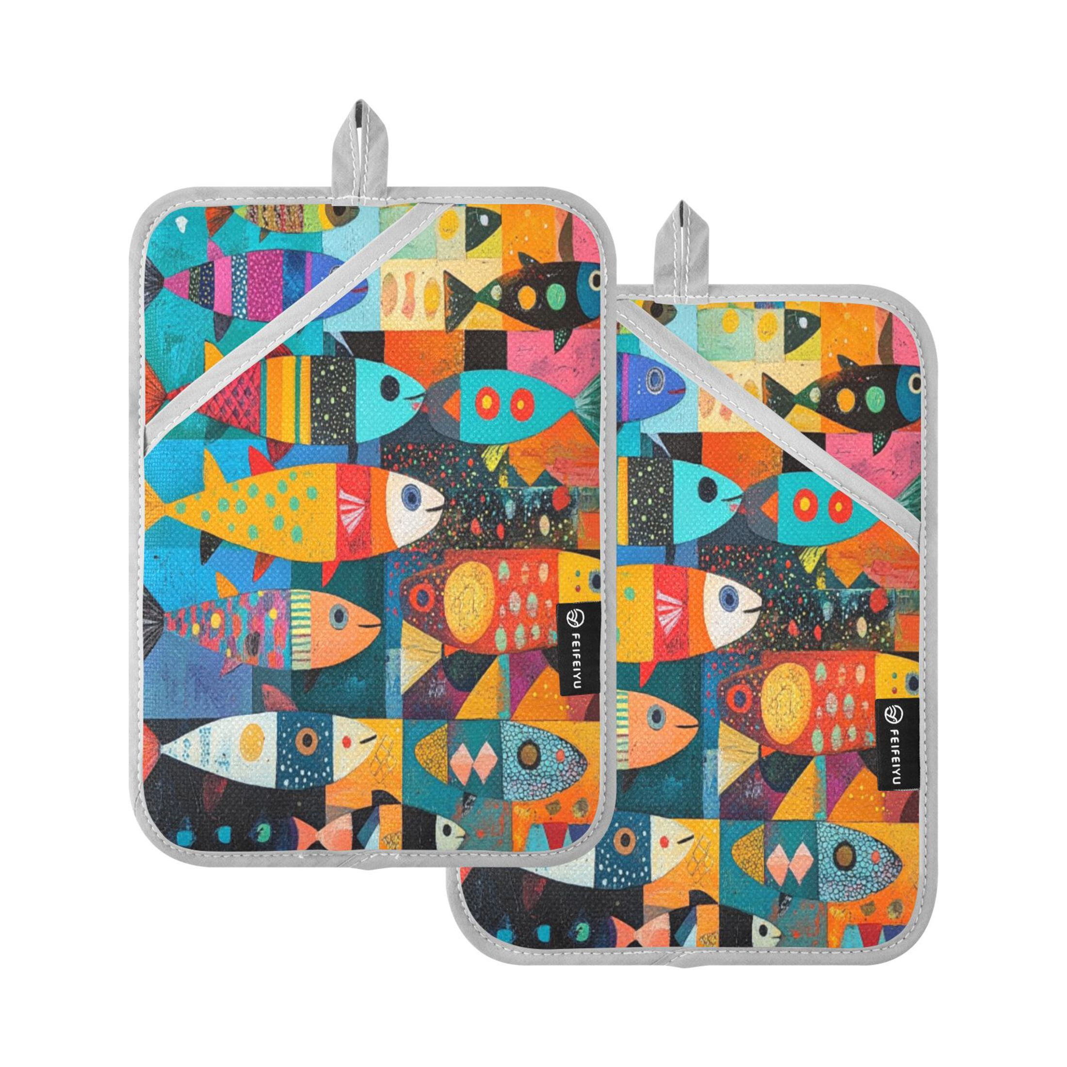 BZSMCE Pot Holder Oven Mitts Cooking Baking Fish Mosaic Creative ...