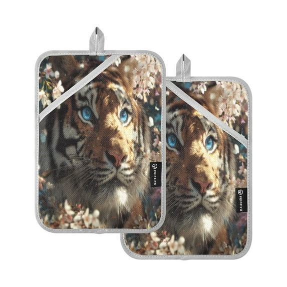 BZSMCE Pot Holder Oven Mitts Cooking Baking Floral Tiger Blue-eye ...