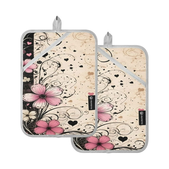 BZSMCE Pot Holder Oven Mitts Cooking Baking Grunge Floral Bordered ...