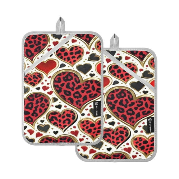 BZSMCE Pot Holder Oven Mitts Cooking Baking Leopard Heart Edgy Print ...
