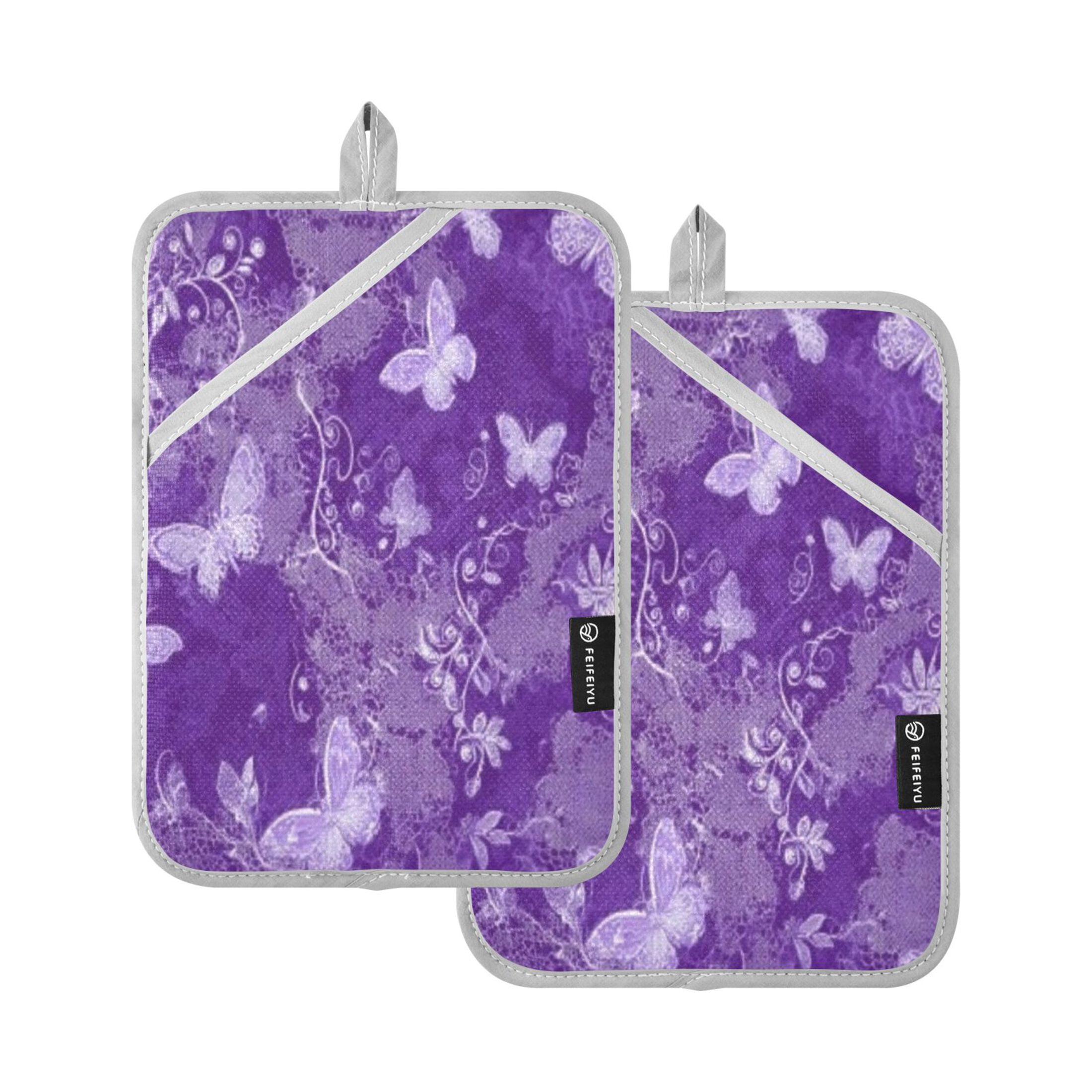 BZSMCE Pot Holder Oven Mitts Cooking Baking Purple Lace Butterfly ...