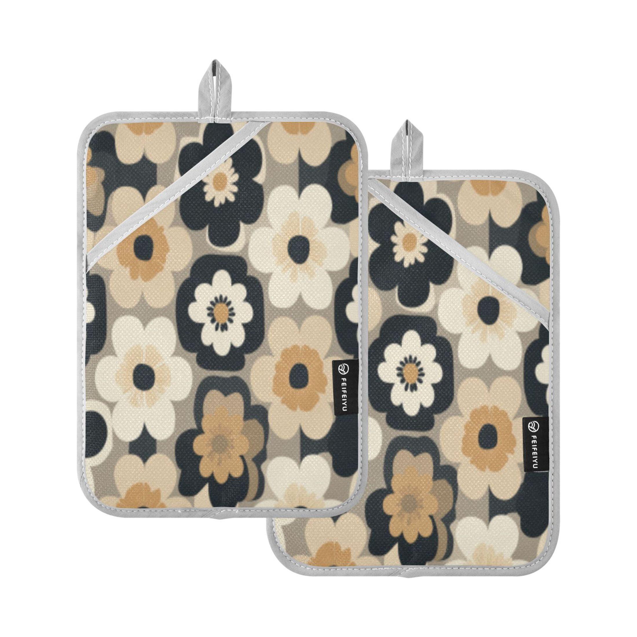 BZSMCE Pot Holder Oven Mitts Cooking Baking Retro Floral Color Fusion ...