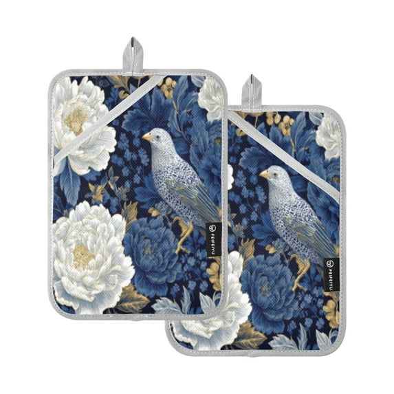 BZSMCE Pot Holder Oven Mitts Cooking Baking Royal Garden in Blue ...