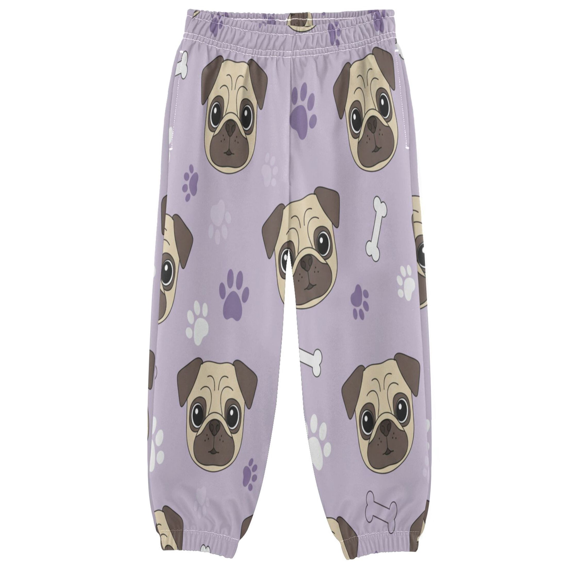 BZSMCE Pug Bones and Paws Print Elastic Waist Jogger Pants Lightweight ...