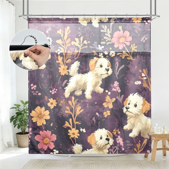 BZSMCE Puppy Floral Pattern Pattern Bathroom Shower Curtain Set with ...