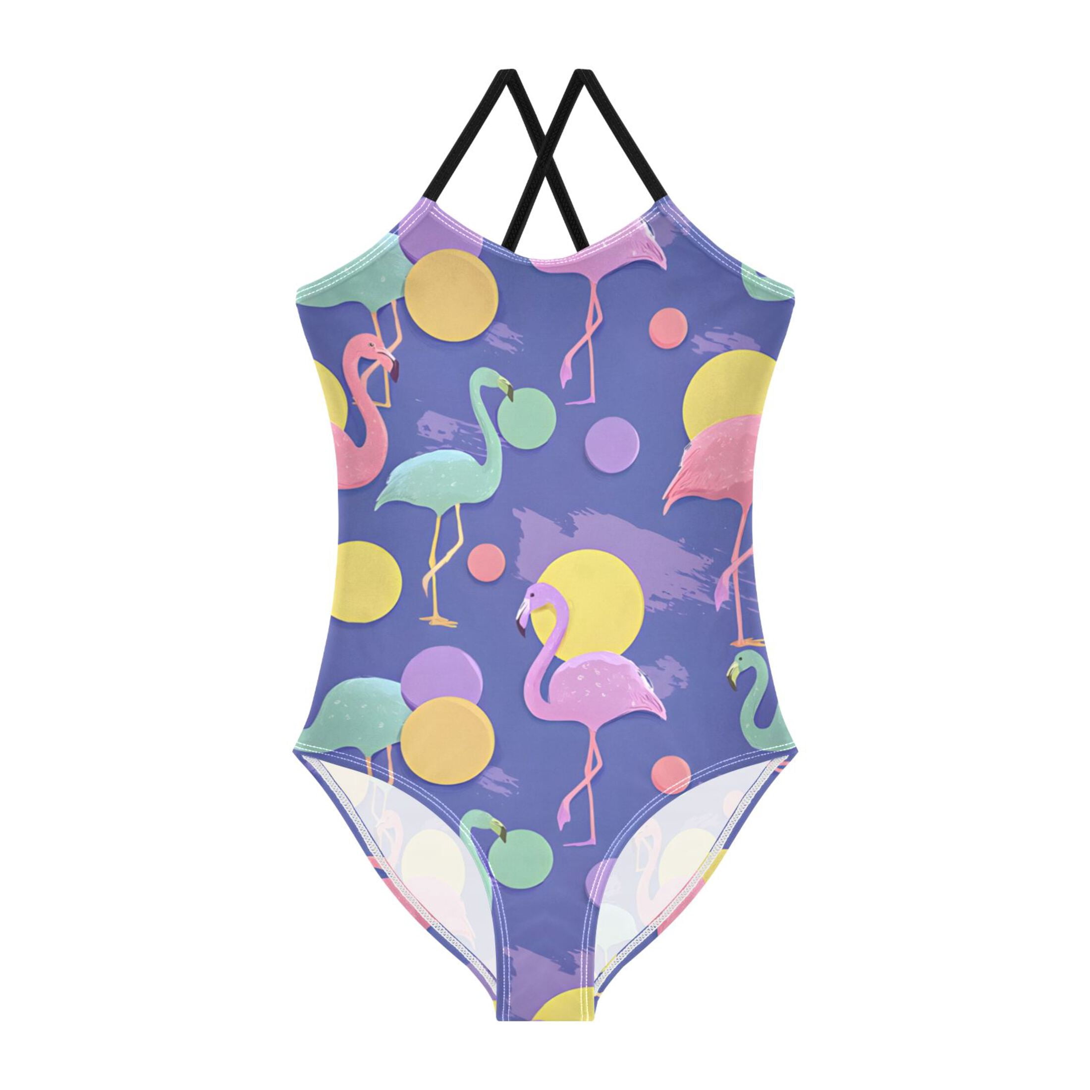 BZSMCE Purple Cartoon Flamingo Pattern For One-Piece Swimsuit with ...