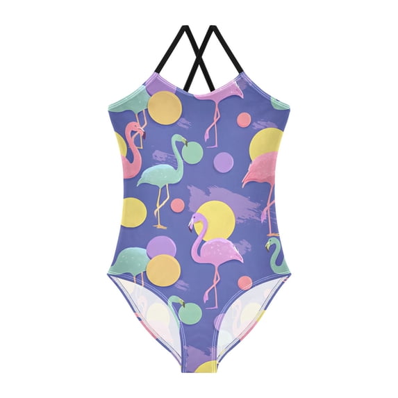 BZSMCE Purple Cartoon Flamingo Pattern For One-Piece Swimsuit with ...