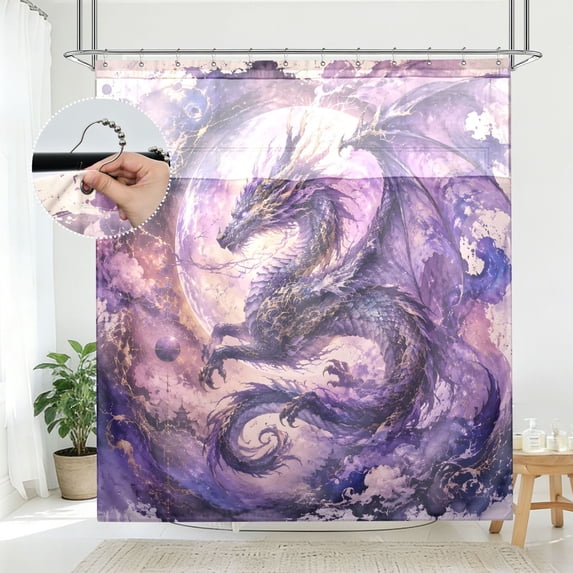 BZSMCE Purple Dragon Pattern Bathroom Shower Curtain Set with Hooks ...