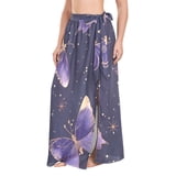 BZSMCE Purple Gold Butterfly Pattern Maxi Cover-Up Skirt, Lightweight ...