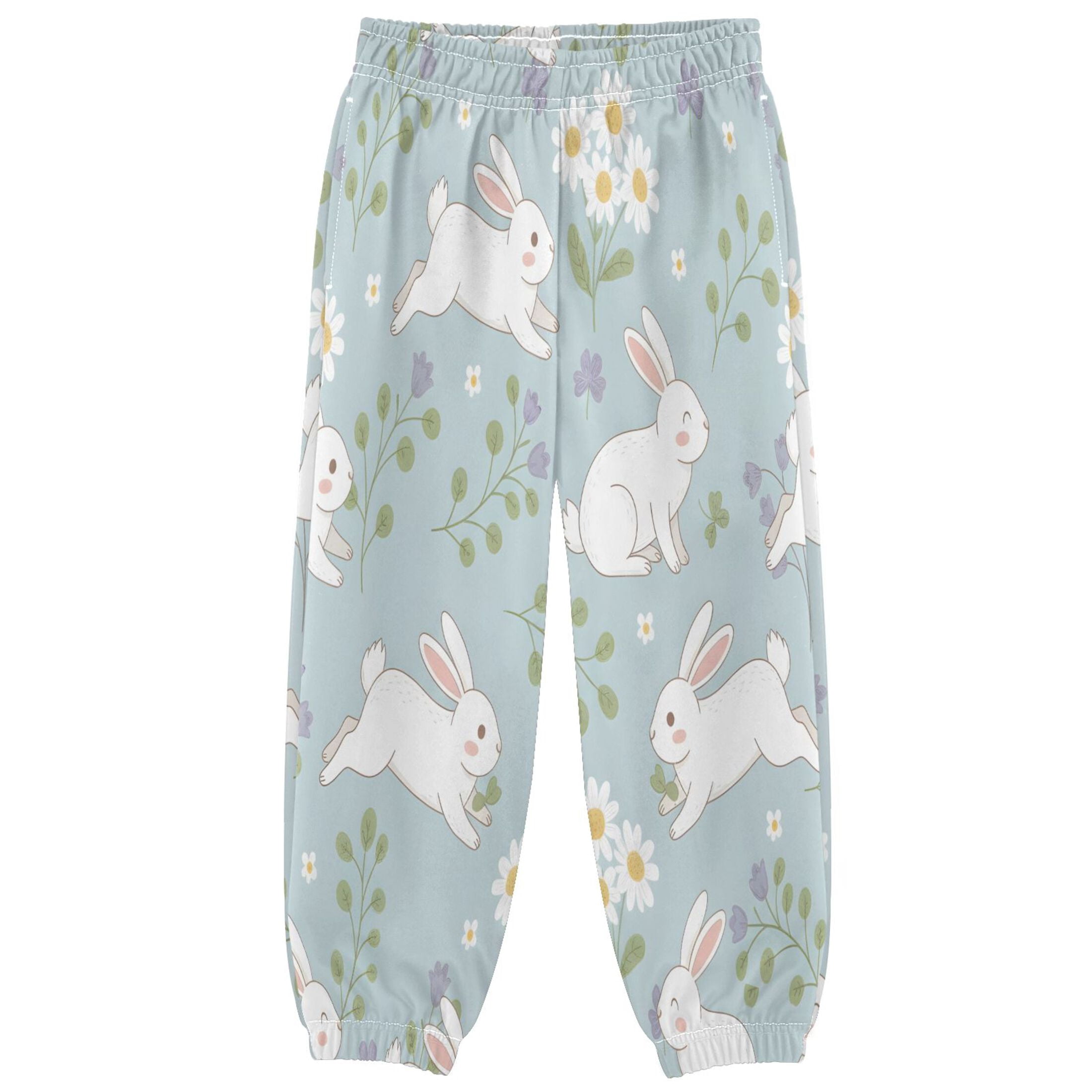 BZSMCE Rabbit Flower Pattern Print Elastic Waist Jogger Pants ...