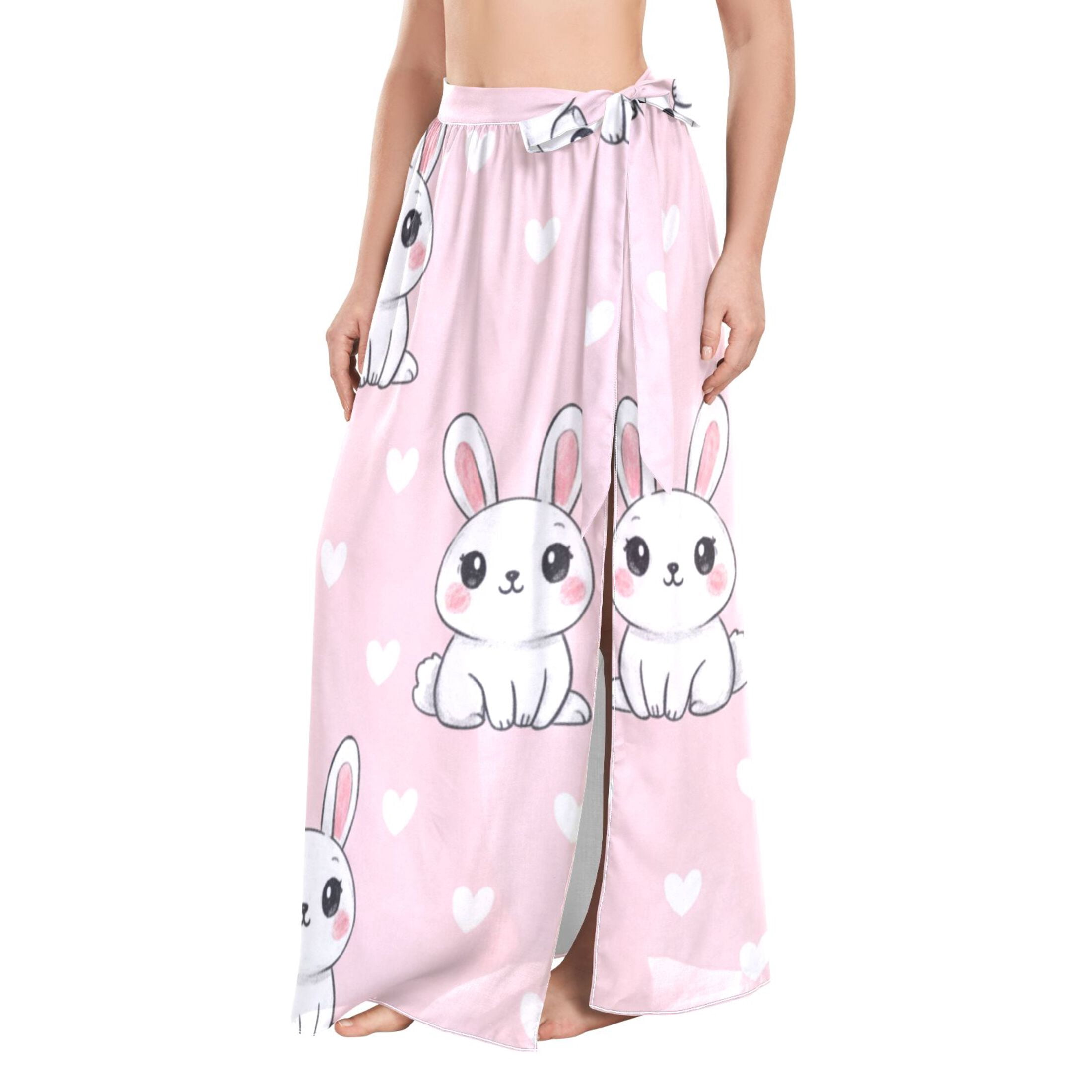 BZSMCE Rabbit and Heart Maxi Cover-Up Skirt, Lightweight Quick-Dry ...
