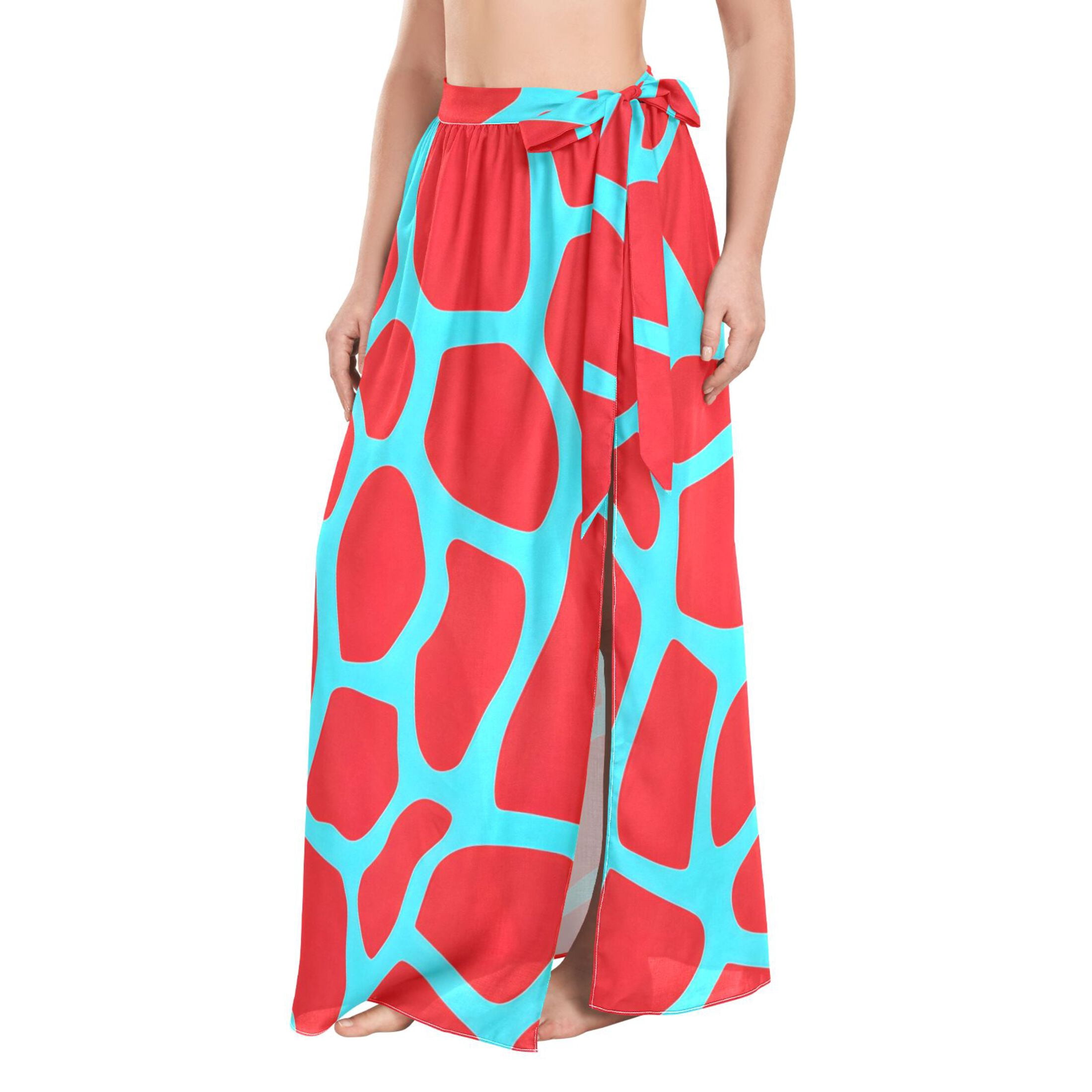 BZSMCE Red Giraffe Pattern Maxi Cover-Up Skirt, Lightweight Quick-Dry ...