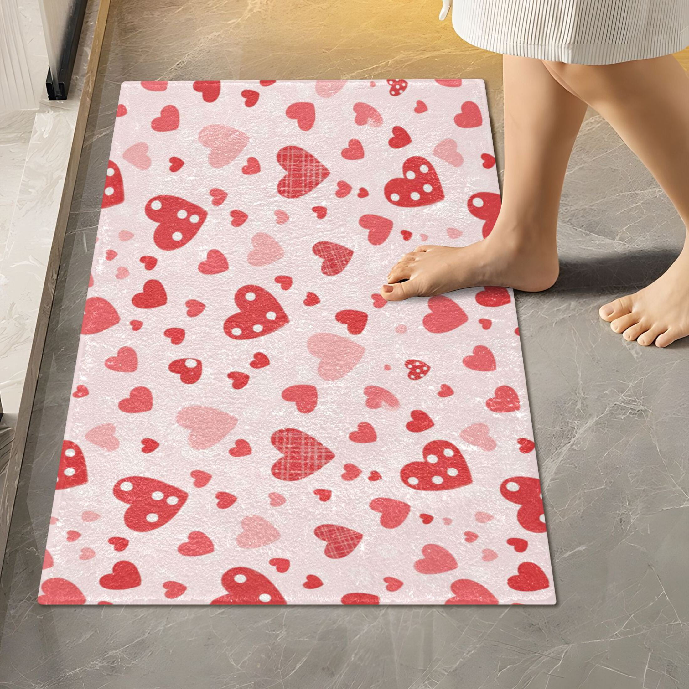 BZSMCE Red Sweet Hearts Valentine's Day Pattern 2-Piece Non-Slip ...