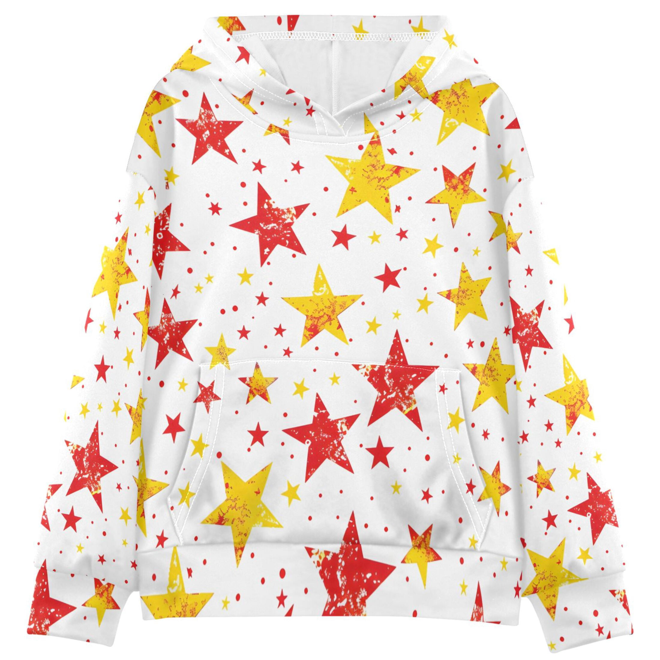 BZSMCE Red and Yellow Five-pointed Star Pattern Print Hoodie Casual ...