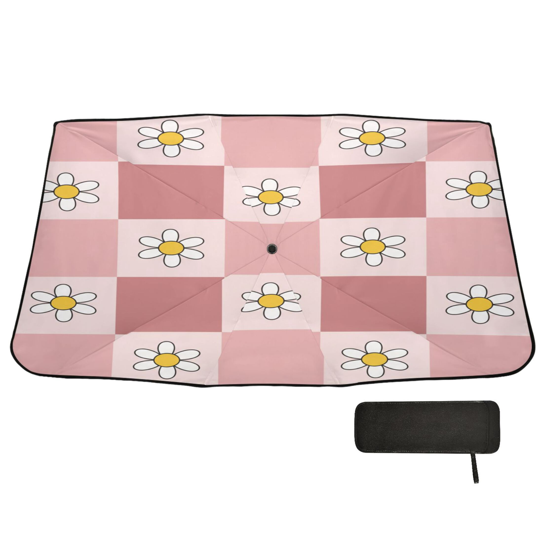 BZSMCE Retro Blush Checkered Daisy Car Windshield Foldable Sunshade ...