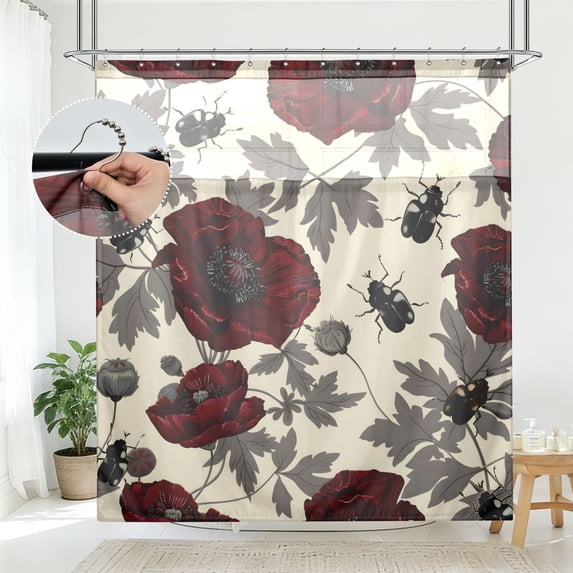 BZSMCE Rose Beetle Pattern Pattern Bathroom Shower Curtain Set with ...