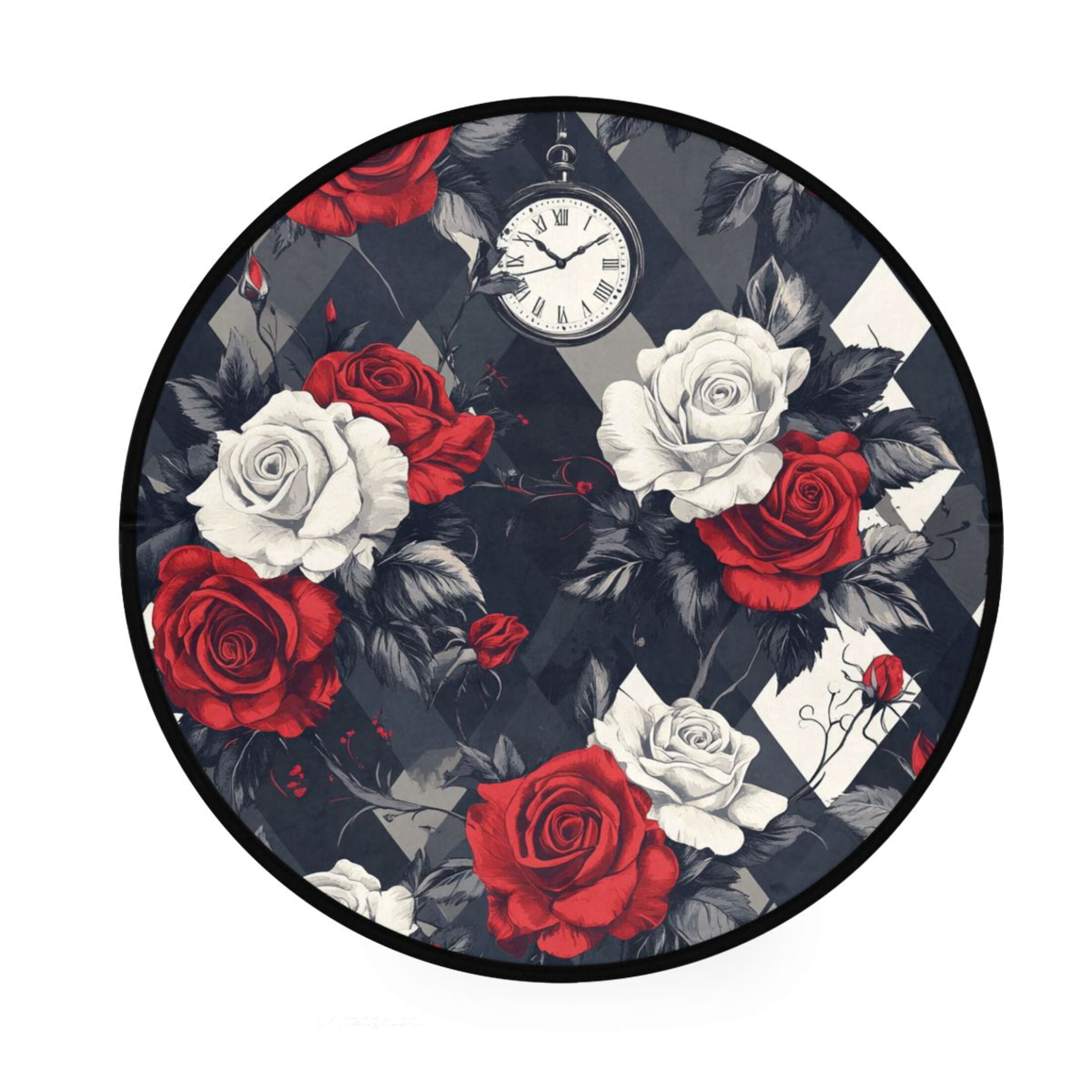 BZSMCE Round Decorative Floor Mat Classic Rose & Time Pattern 36.2IN ...