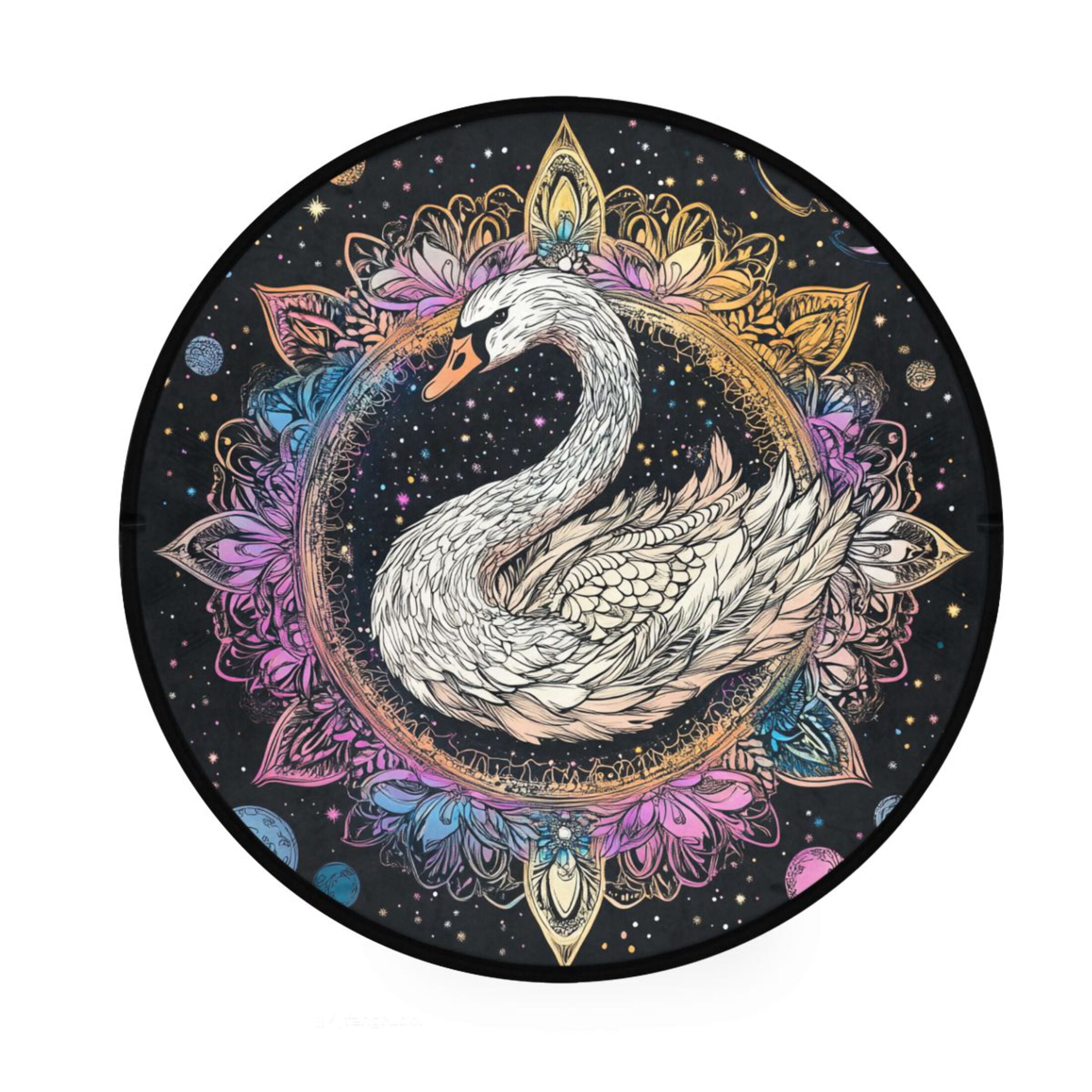 BZSMCE Round Decorative Floor Mat Galactic Elegance The Swan Pattern 36 ...