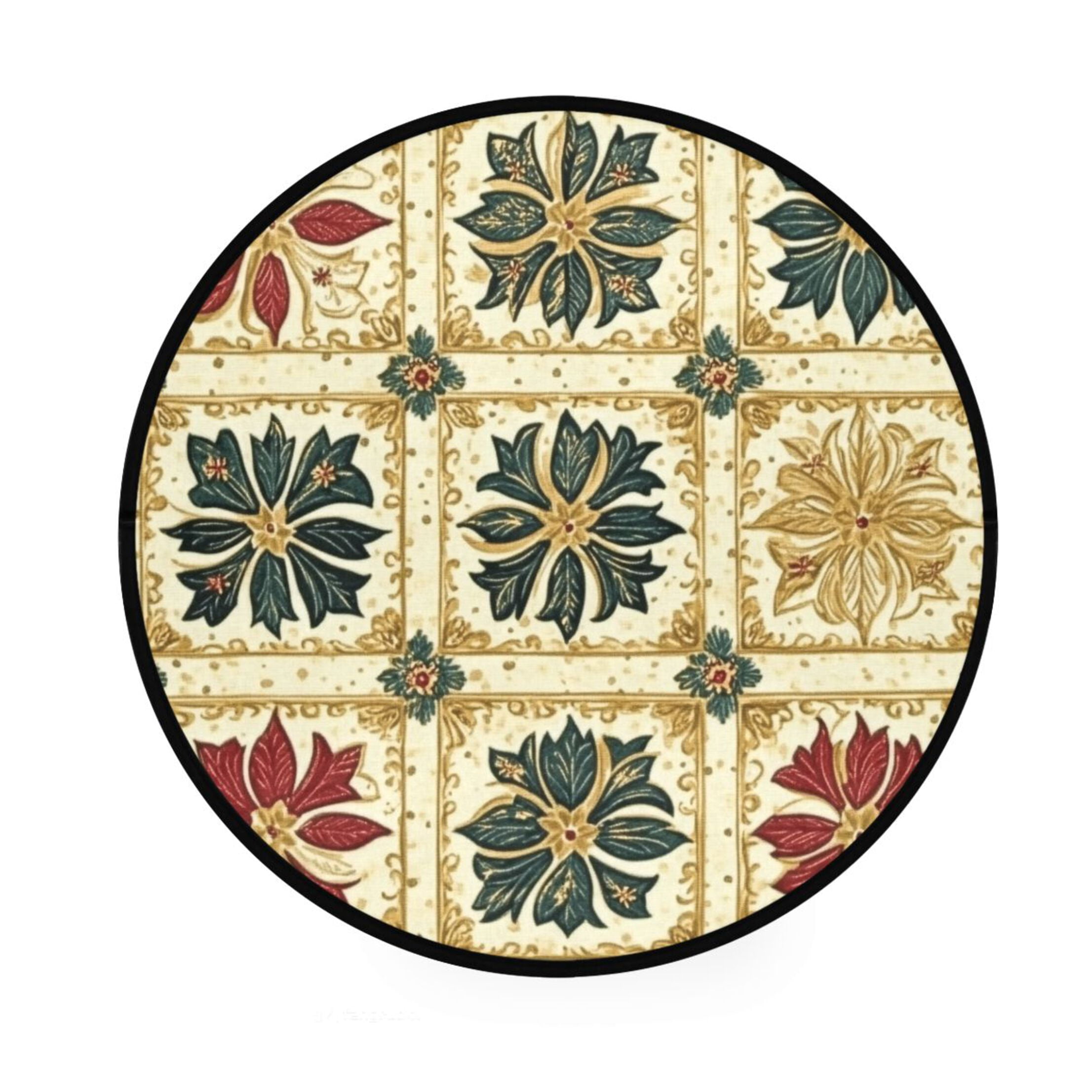 BZSMCE Round Decorative Floor Mat Golden Garden Blooms Pattern 36.2IN ...